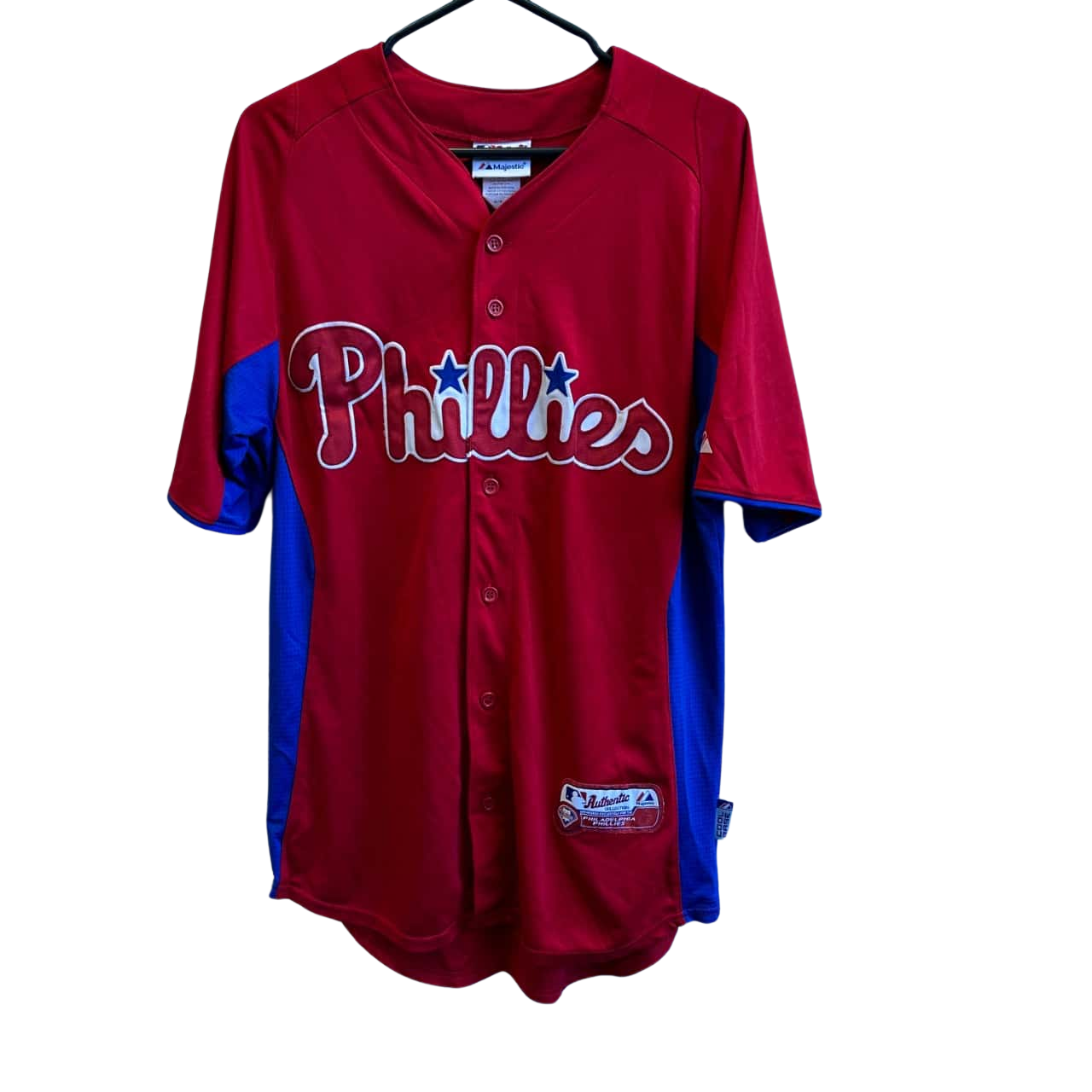 Majestic Men's Size M-L Phillies Baseball Jersey Red (s)
