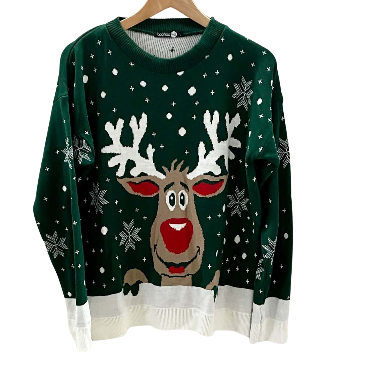 Boohoo Jumper Xmas reindeer Size L Green (s)
