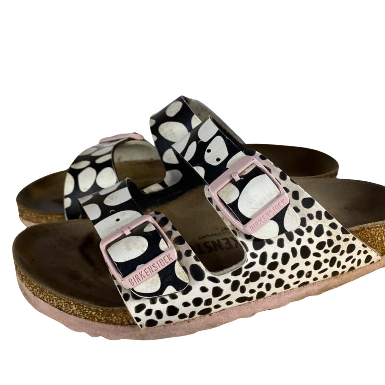 Birkenstock Womens Leather Sandals Size 36 Black / Pattern / White (s)