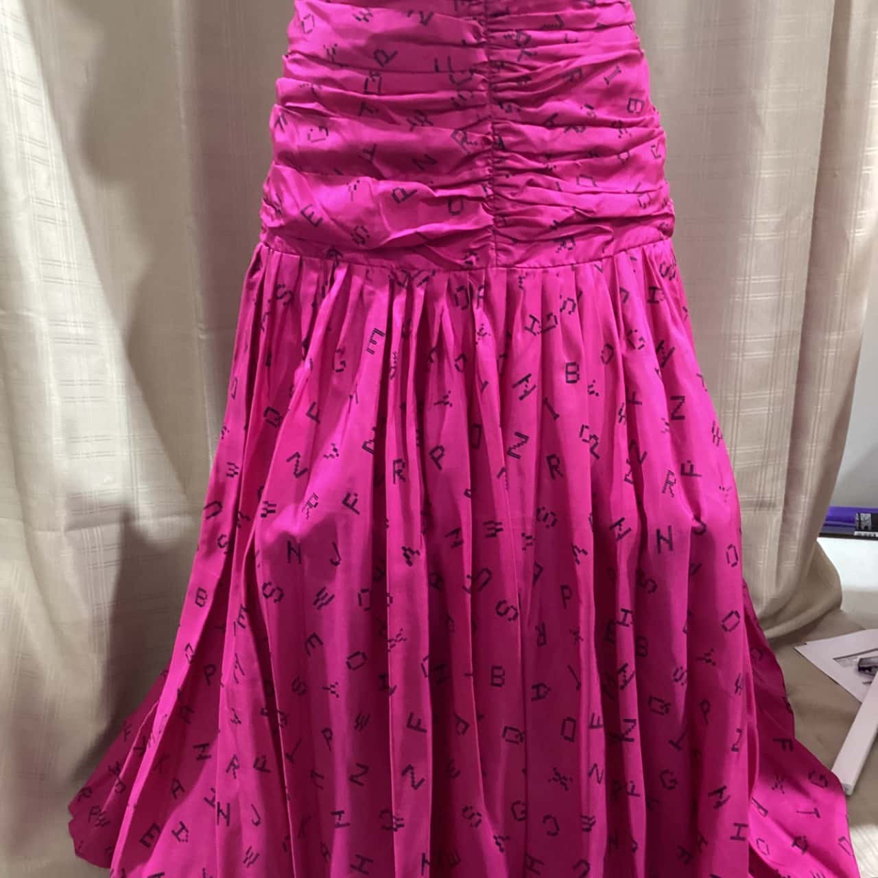 Retro pure silk 80s hot pink rouche waist long skirt rare(s)
