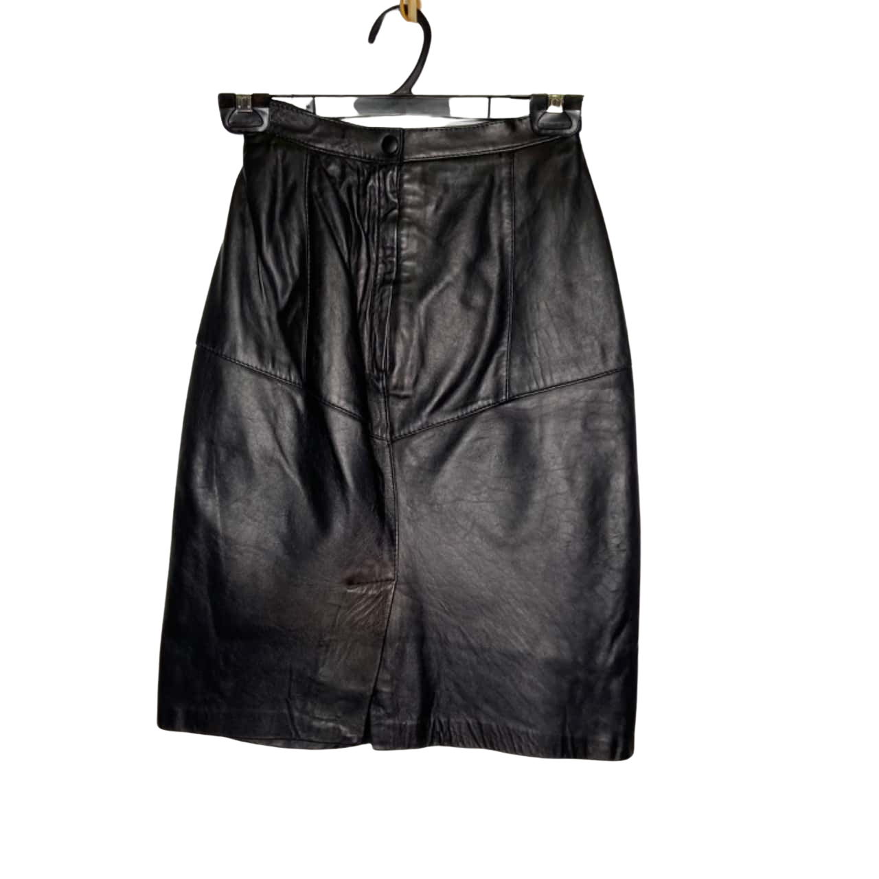 Geuel Womens Size 8 Leather Midi Skirt Black (s)