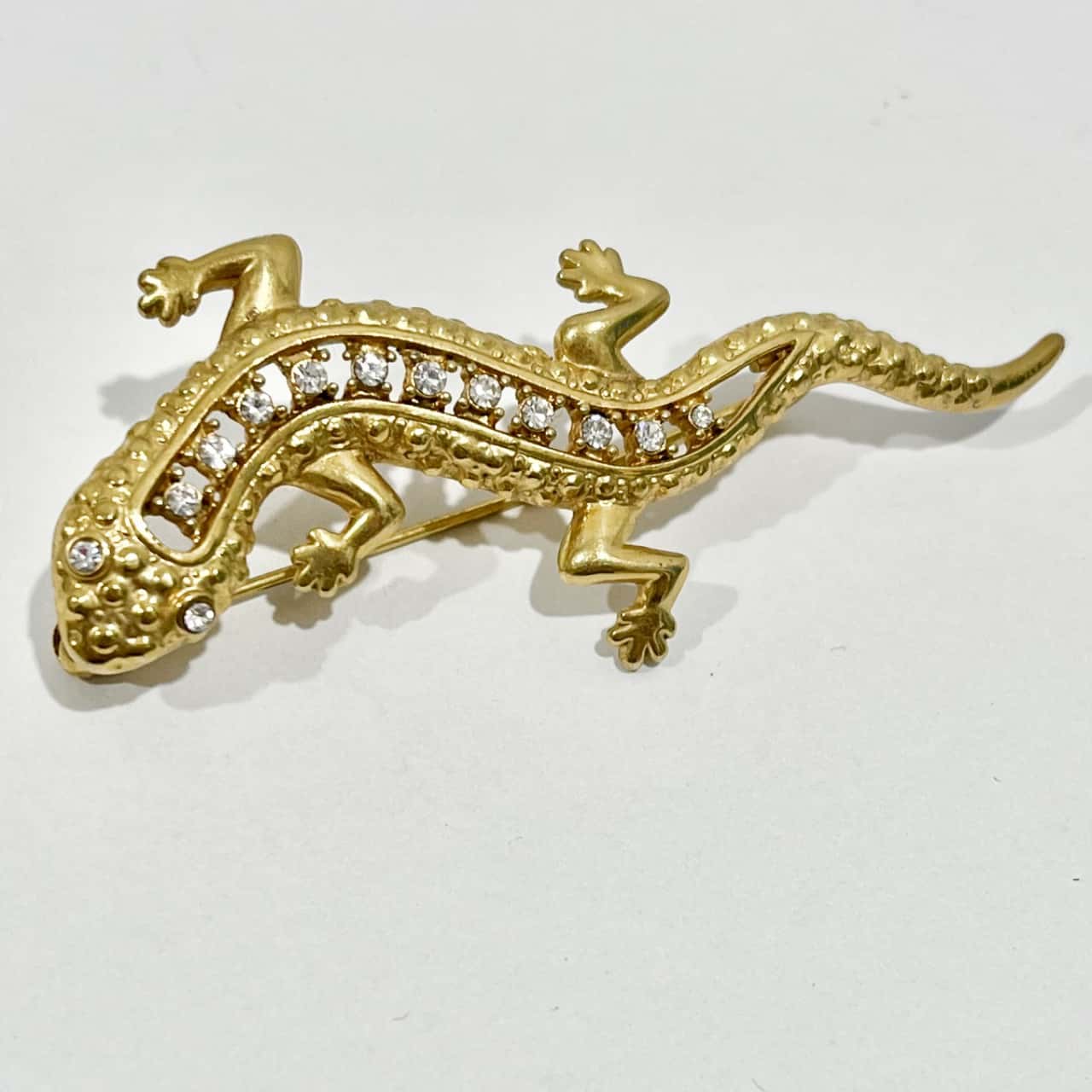 Gold Diamonte Lizard Brooch
