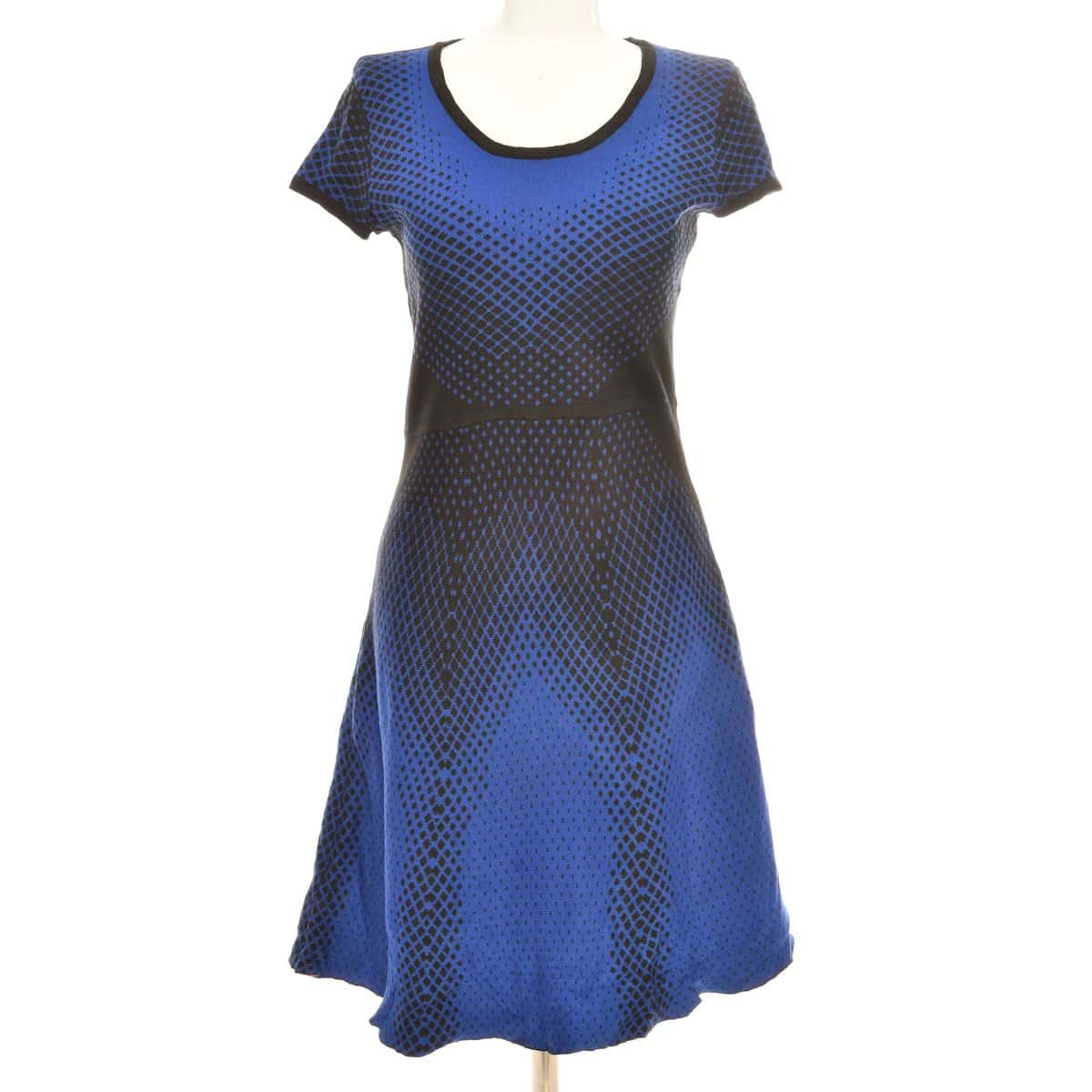 Sandra Darren Womens Size M Patterned Blue & Black Knit Midi Dress(s)
