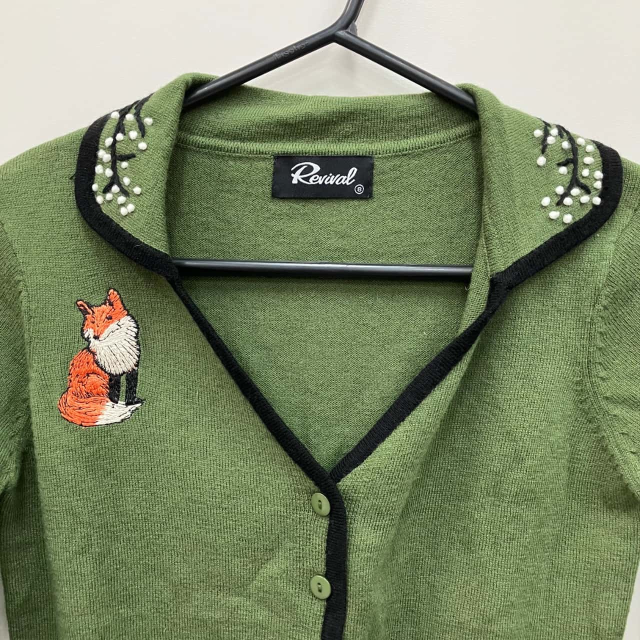 Revival Fox Embroidered Cardigan Womens Size 8 Cardigans Green ...