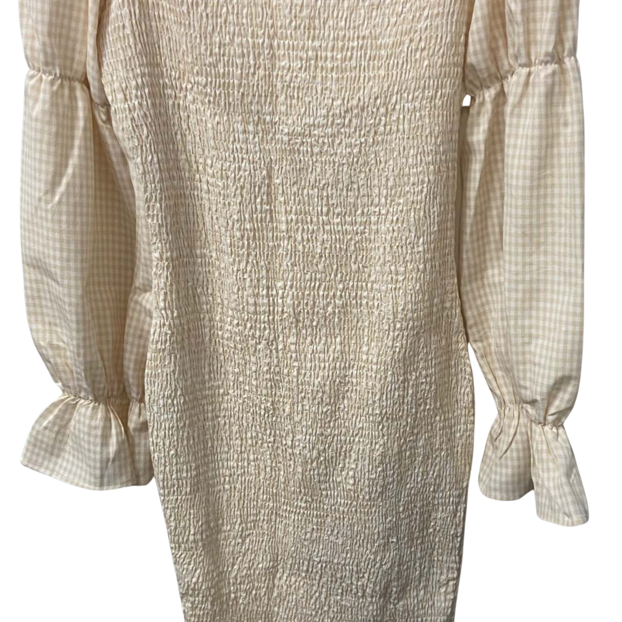 SNDYS Womens Size L Midi Dress Beige / Gingham / White (s)