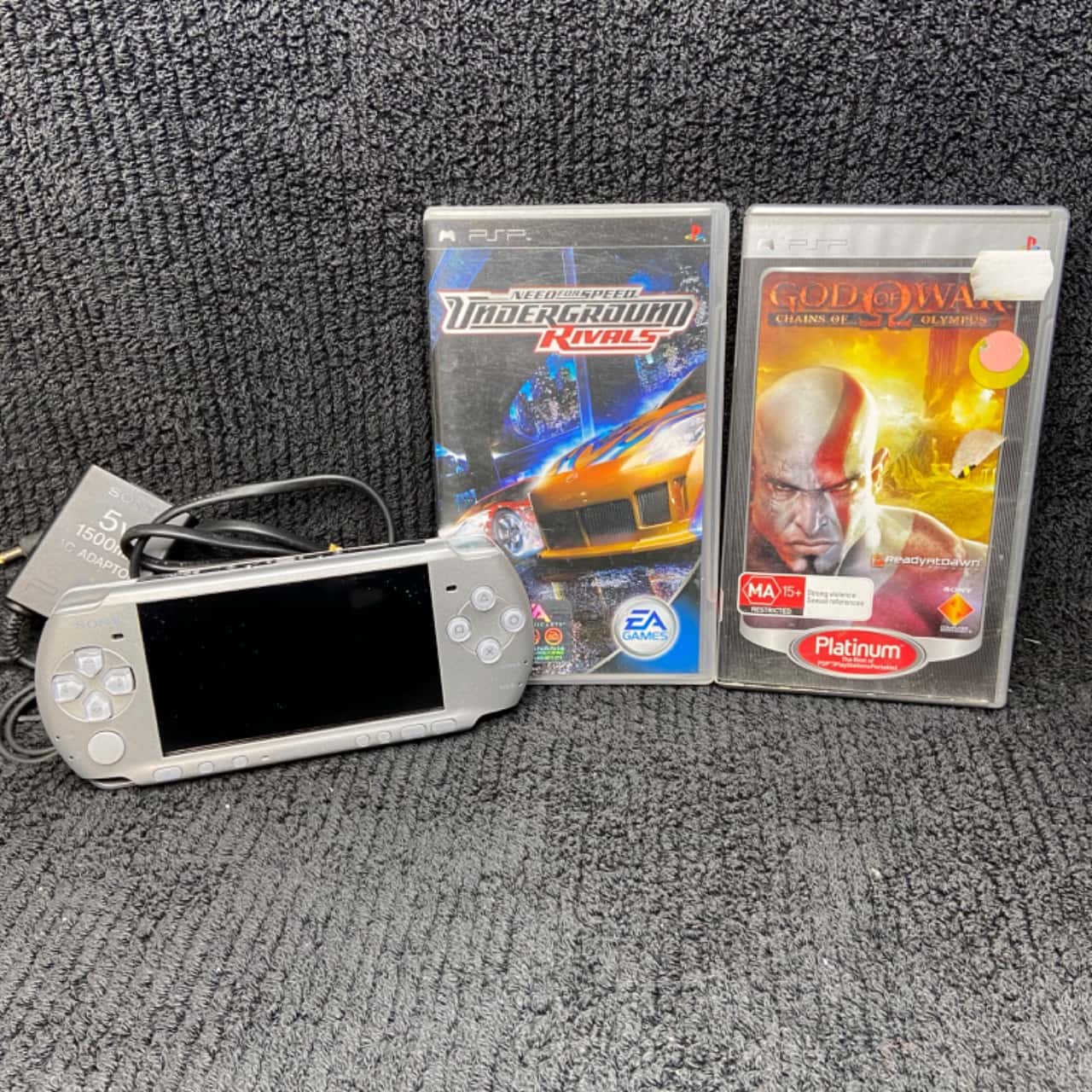 Sony PSP Silver w/ NFS Rivals Underground & God Of War: Chains Of ...
