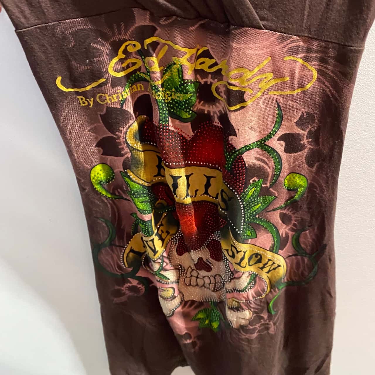 Ed Hardy Womens Size 10 / 12 Shoestring Strap Summer Dress Brown with ...