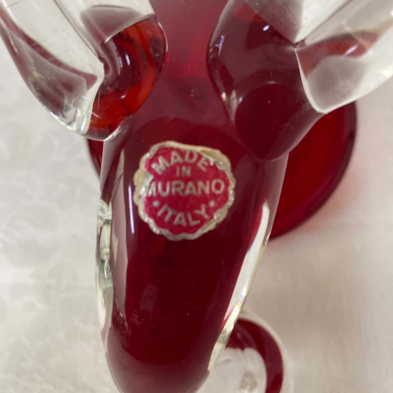 Murano Cornucopia Vase with Label