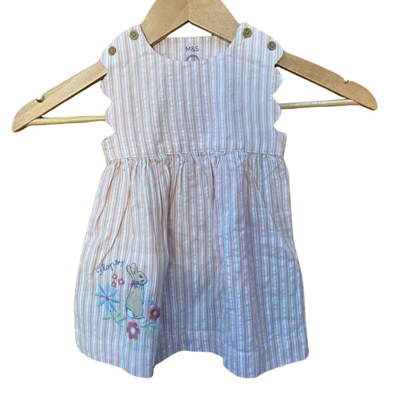 M&S Coral/White Striped Peter Rabbit Dress Size 6-9m(s)