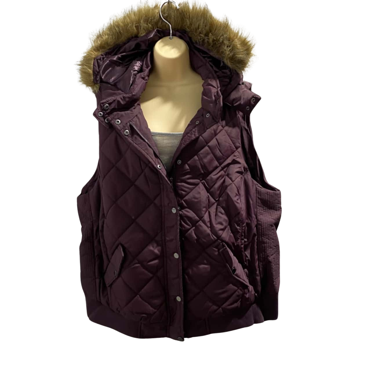 BNWT Autograph Womens Size 24 Quilted Fur Trim Hooded Sleeveless Puffer ...