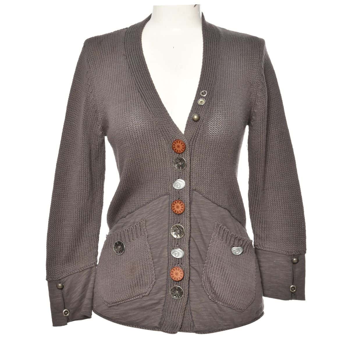 Pure Hand Knit Women's Size M/L Cardigan Grey (s)