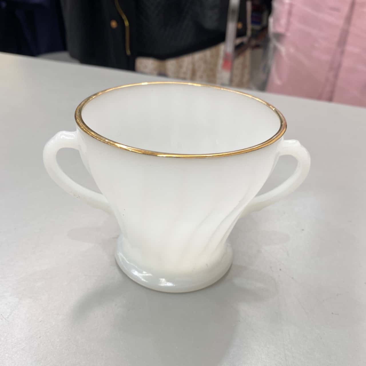 Anchor Hocking Swirl Golden Shell Milk Glass w/Gold: Sugar Bowl, No Lid