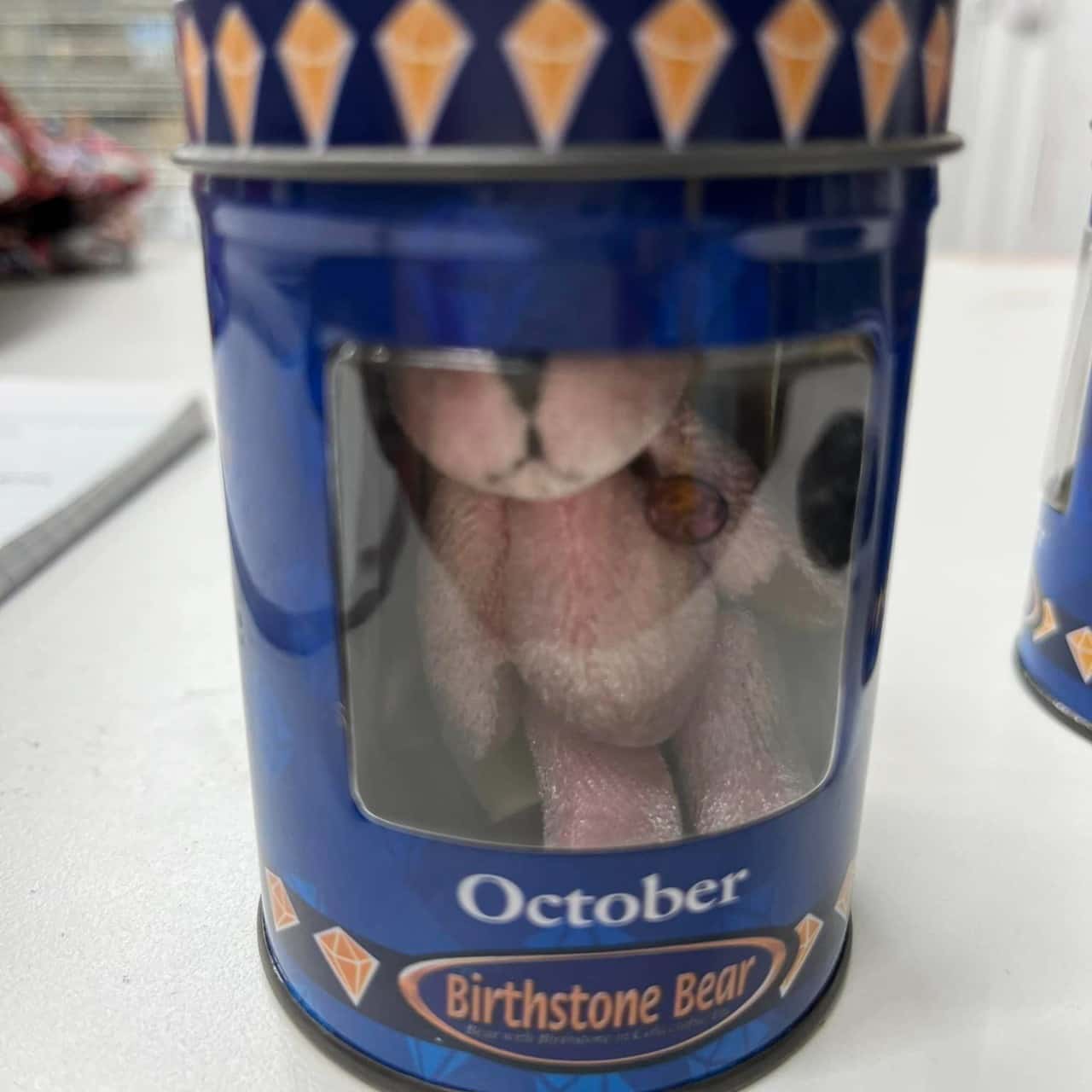 Birthstone Bear Keyring in Tin October NEW