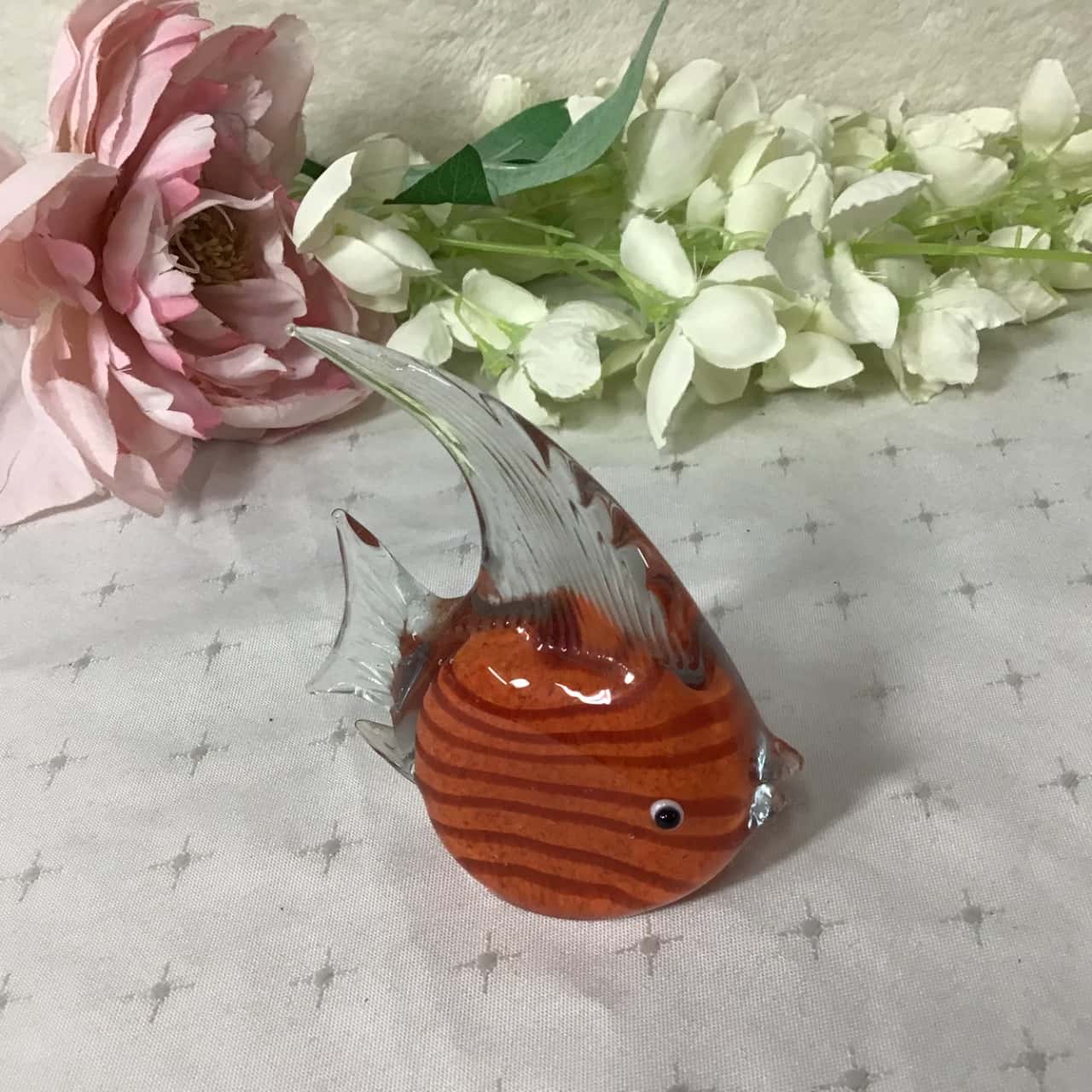 Small Orange / Red Stripped Pattern Glass Fish Ornament(s)