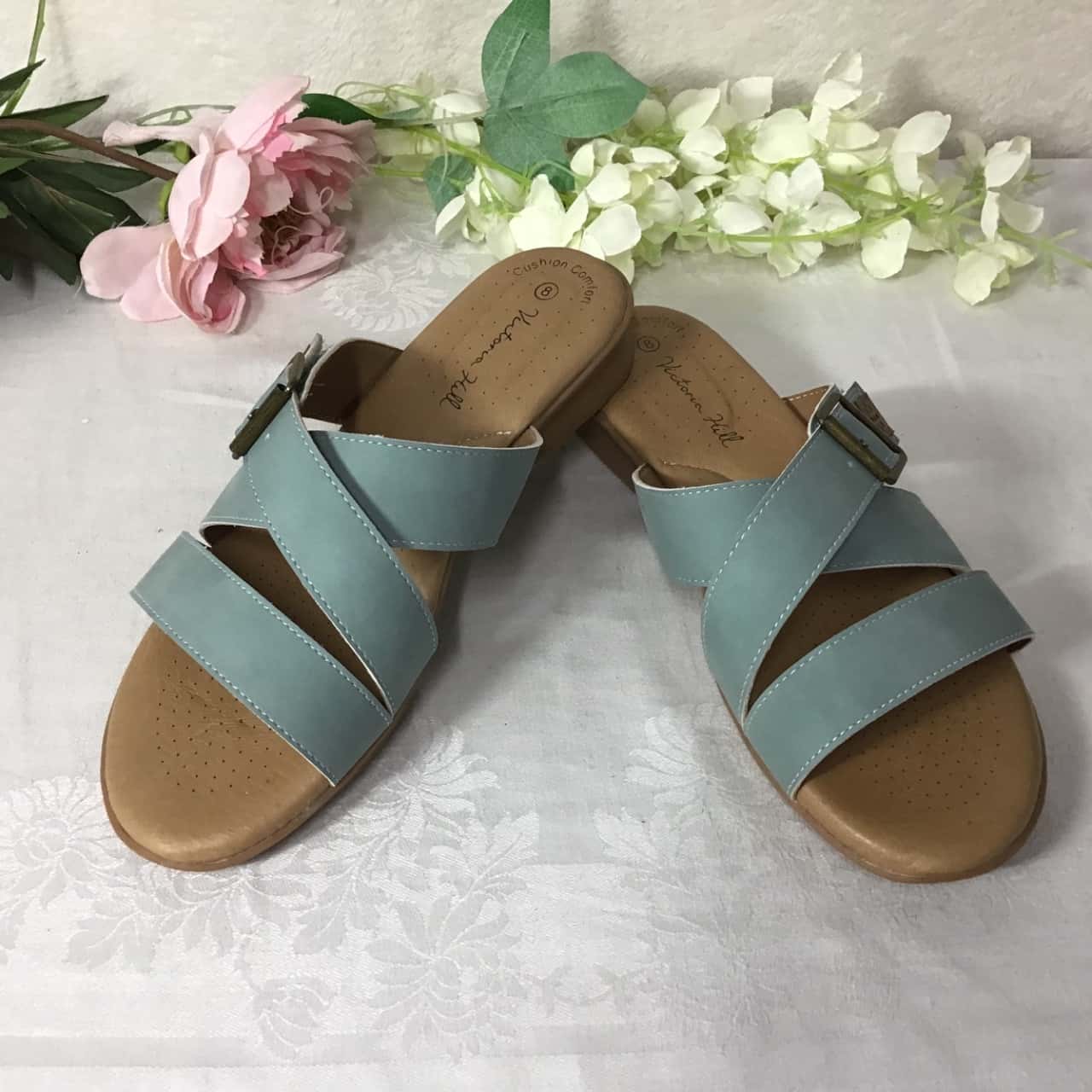 Victoria Hill Womens Size 8 Pale Turquoise Strappy Flat Sandals (new)(s)