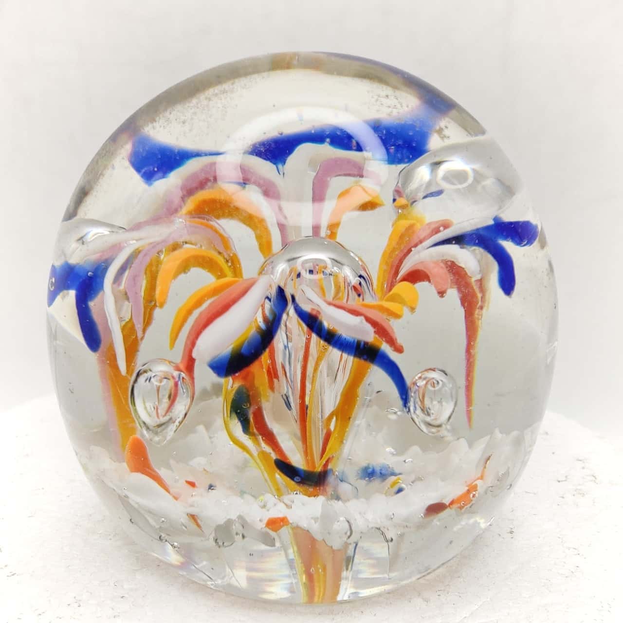 Beautiful Glass Paperweight 3" Diameter With Colourful Internal Design