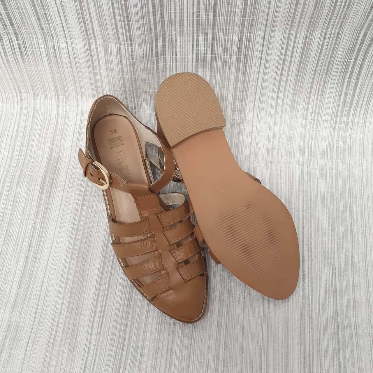 Rivers Leathersoft Tan Light Brown Ankle Strap Closed Toe Casual ...