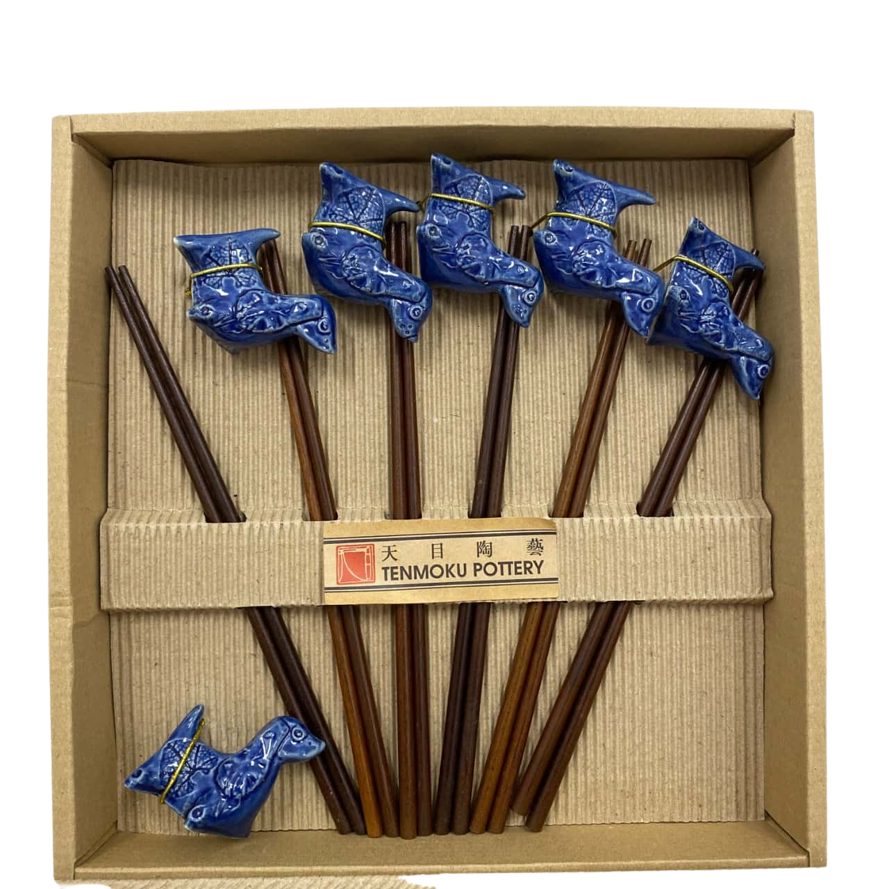 Tenmoku Pottery chop sticks and rest