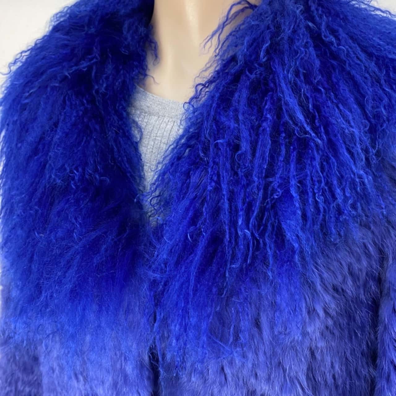 Harry Who Womens Size 12 Blue Rabbit/Mongolian Fur Jacket