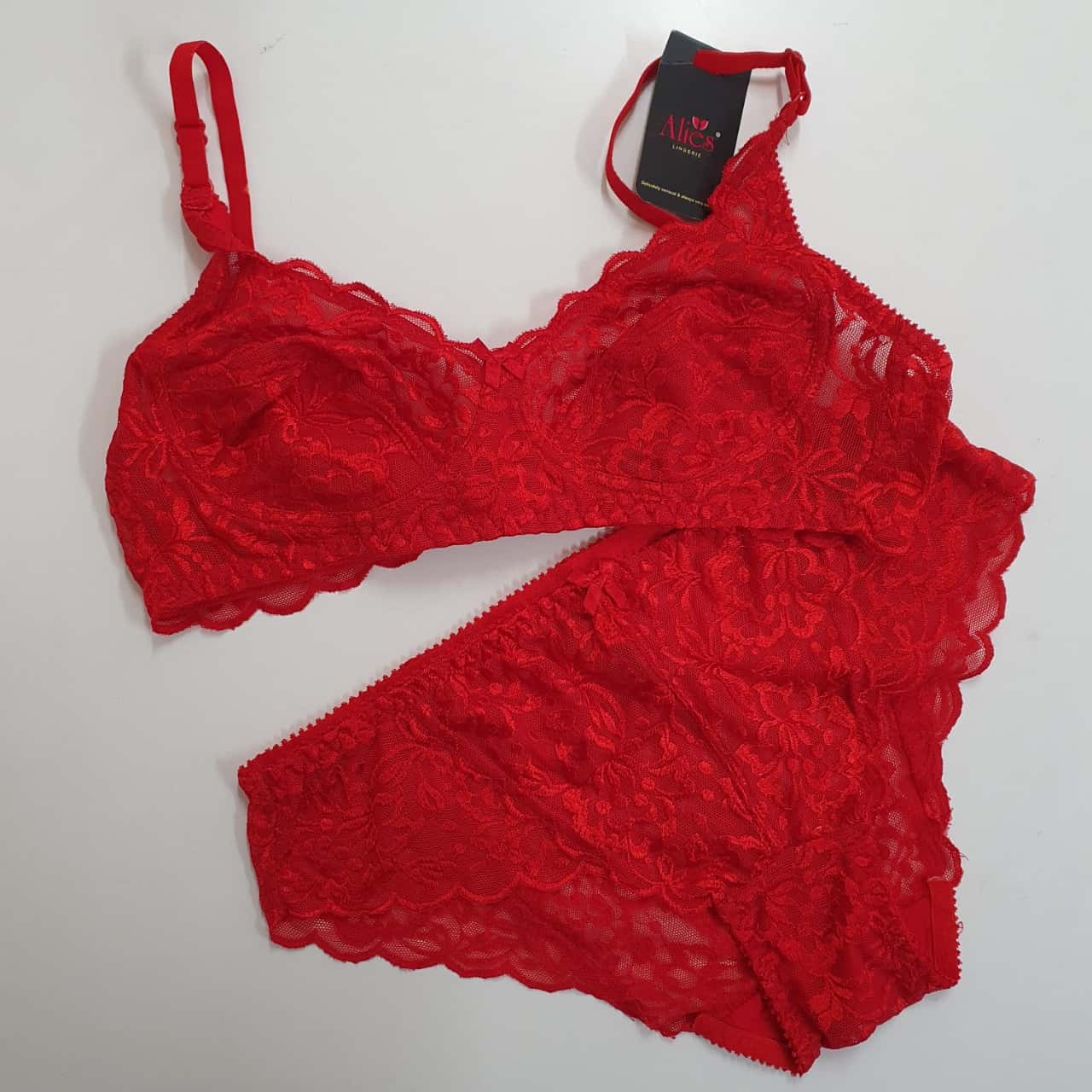 Alies Lingerie Women's Size 36B Red Lace Bra & Pant Set (XL) - New With ...
