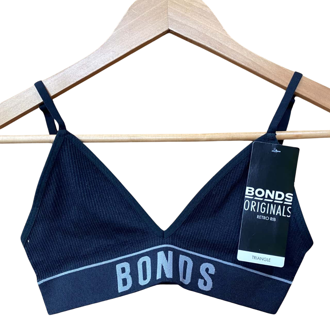 Bonds Black Ribbed Triangle Bralette Size 8(s)