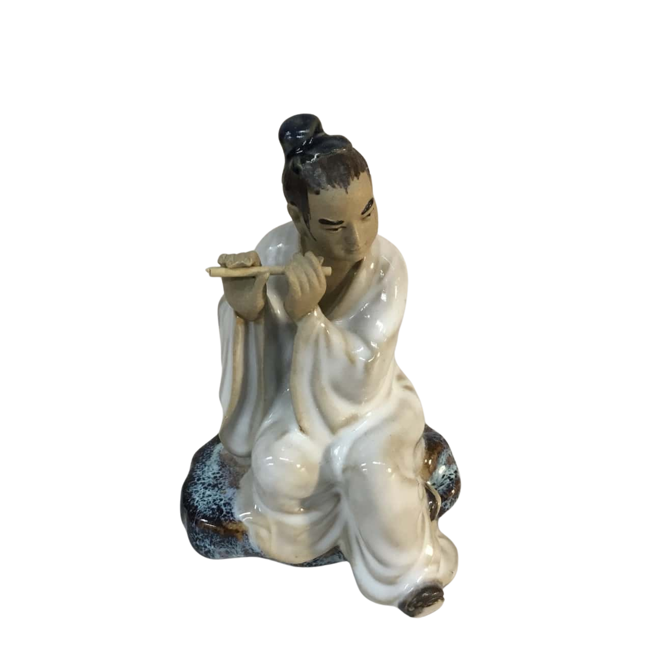 Shiwan Porcelain Chinese Man Playing FluteApprox 11cm high(s)