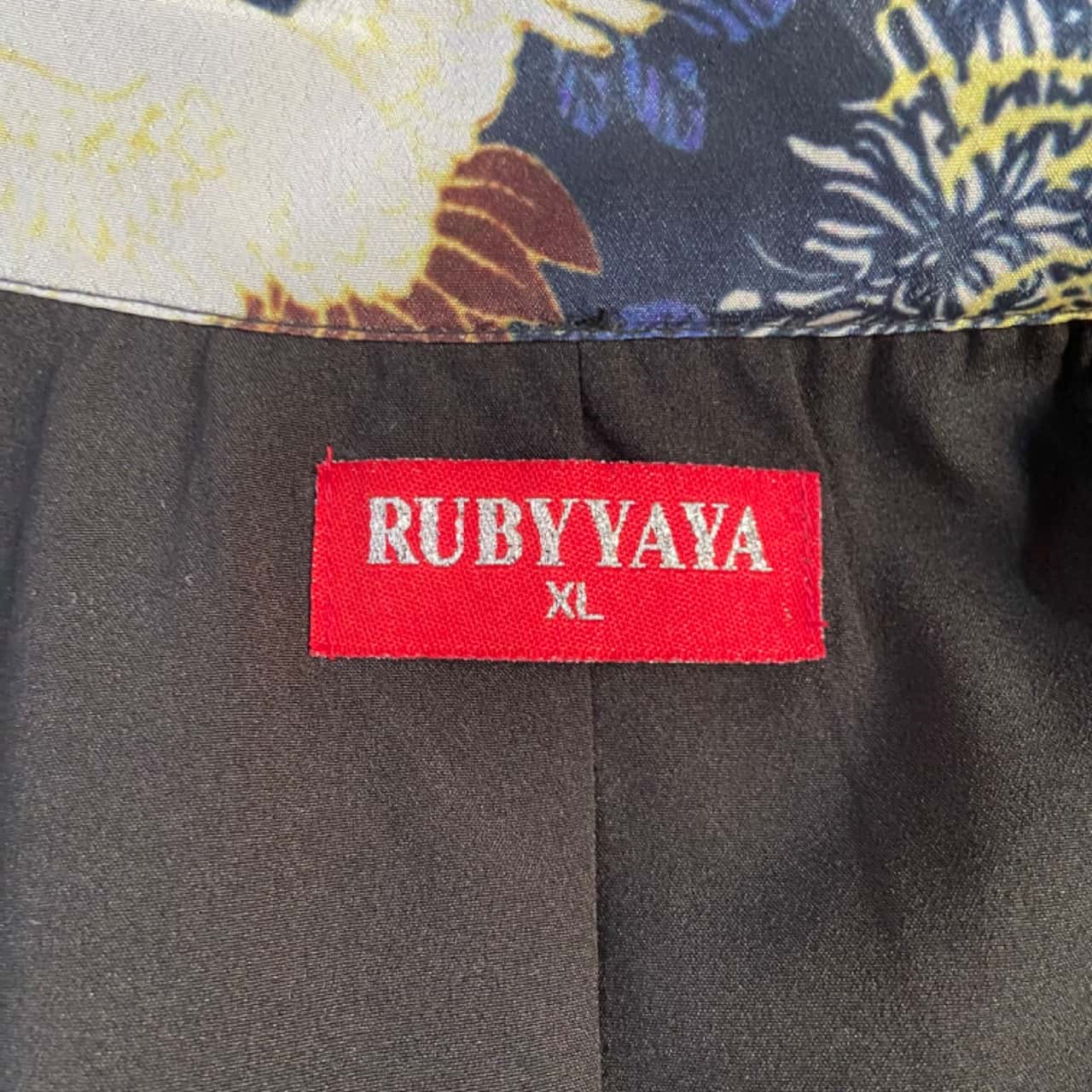 Ruby Yaya Japanese Bird Print Blazer Size XL Navy Blue