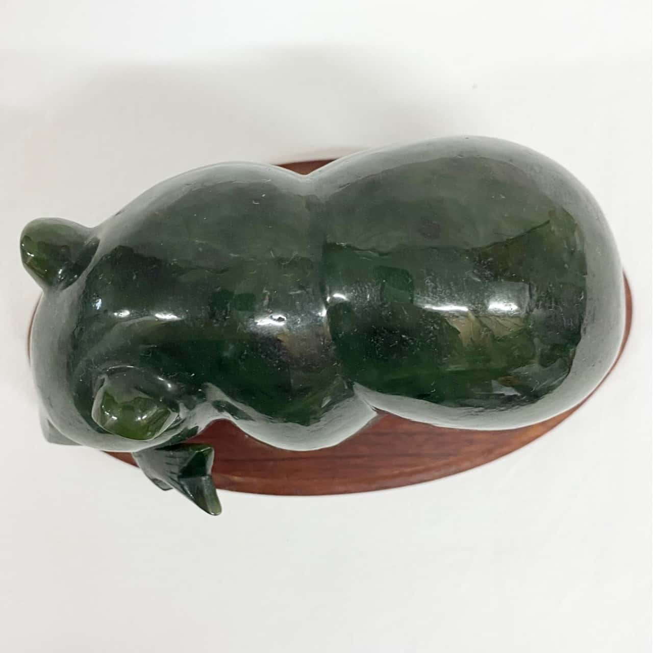 Alaskan Nephrite Jade Bear with Fish Mounted on Wood -Weighs 1Kg(s)