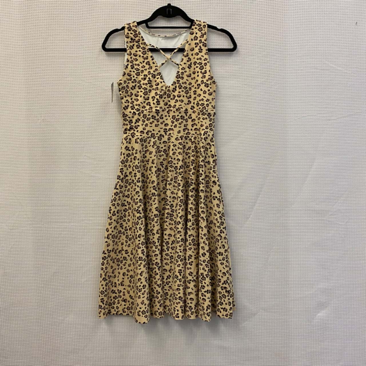 Exotica Womens Size L Midi Dress Animal print / Black / Brown / Cream (s)