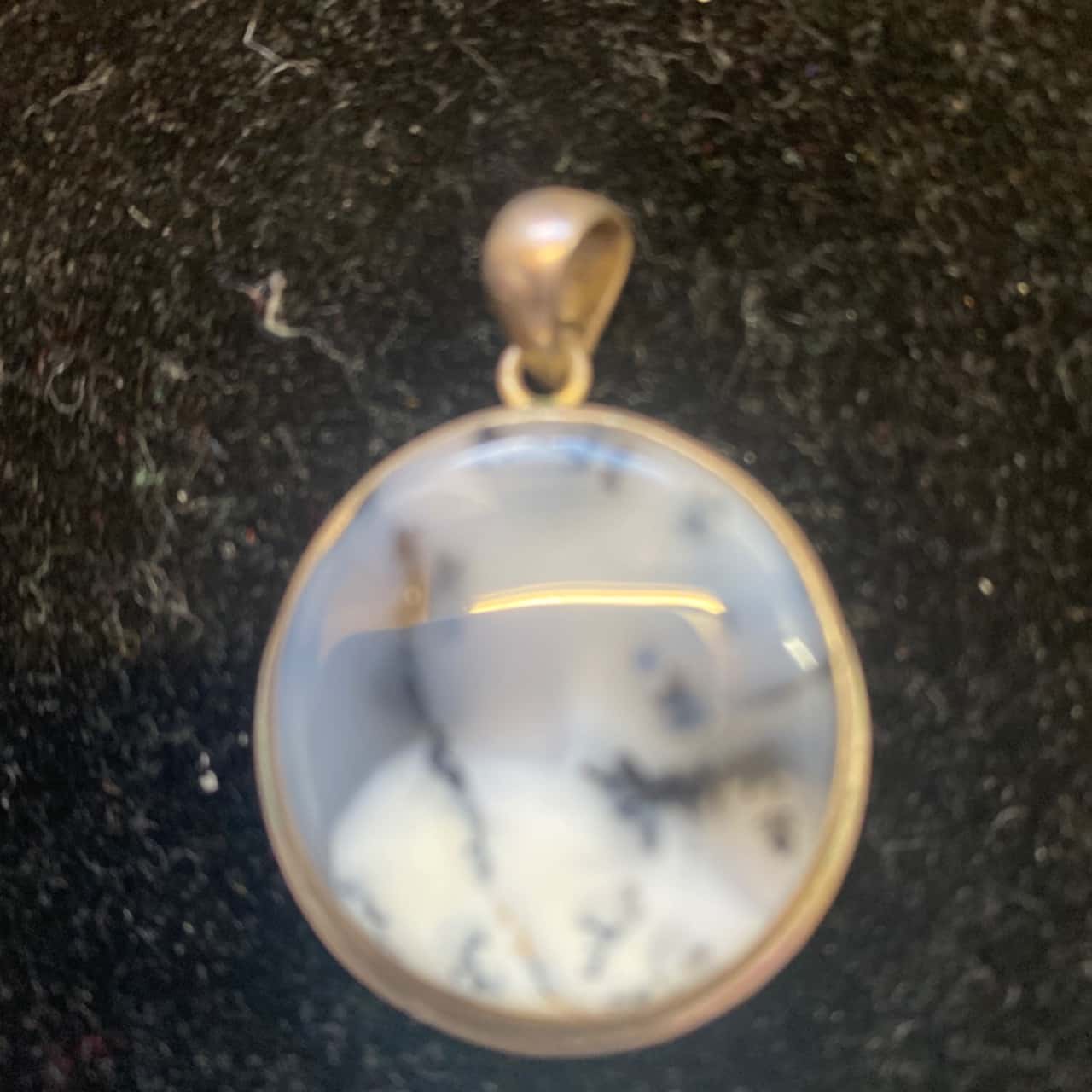 Stamped Silver & Dendritic Agate Stone Pendant(s)