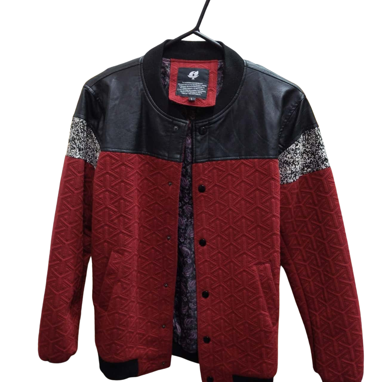 Unisex Red/Patterned biker Jacket With Inner lining Size M.
