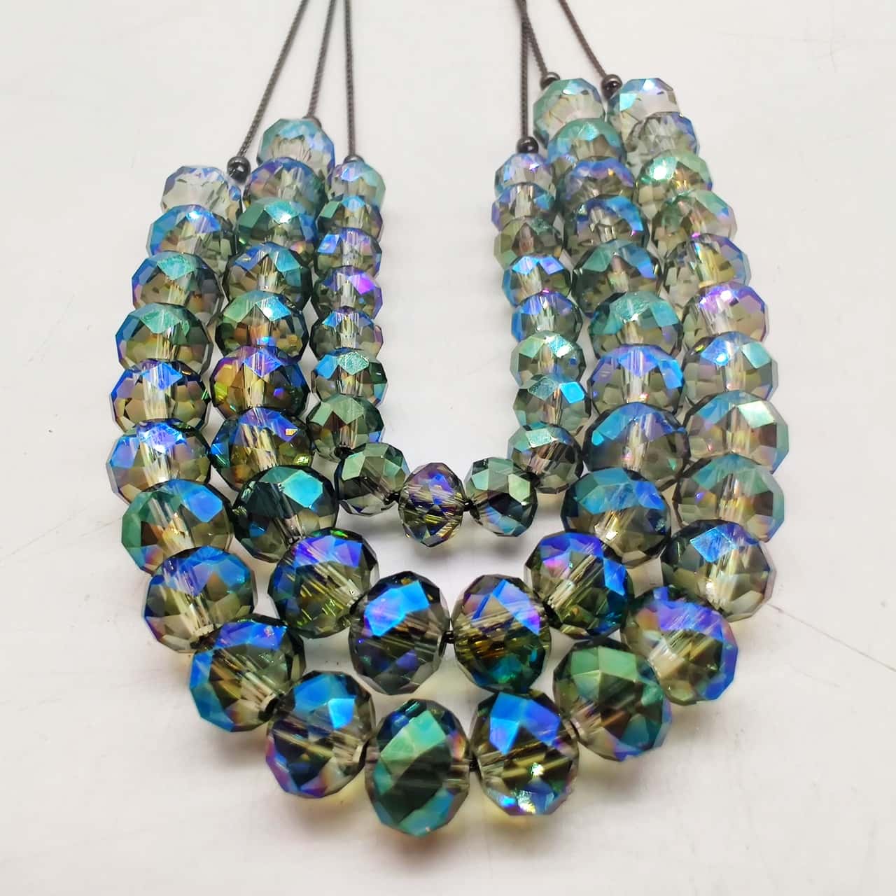 Beautiful Womens 3 Strand Blue-Green Crystal Necklace On Fine Metal ...