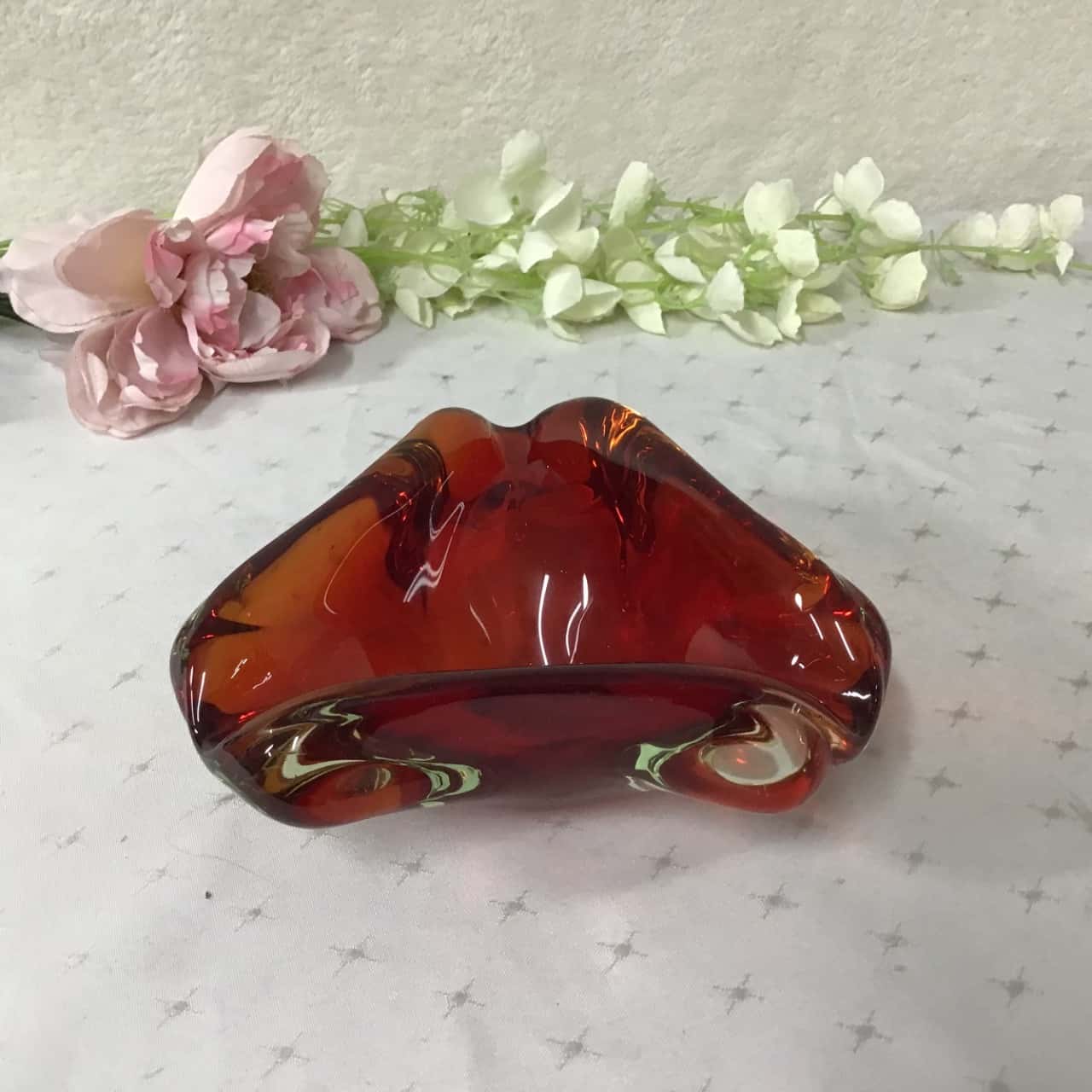 Red Triangular Shape Glass Ashtray / Bowl(s)