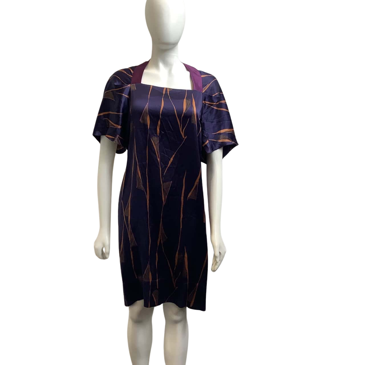 Lisa Ho Womens Size 10 Silk Midi Dress Navy / Gold(s)