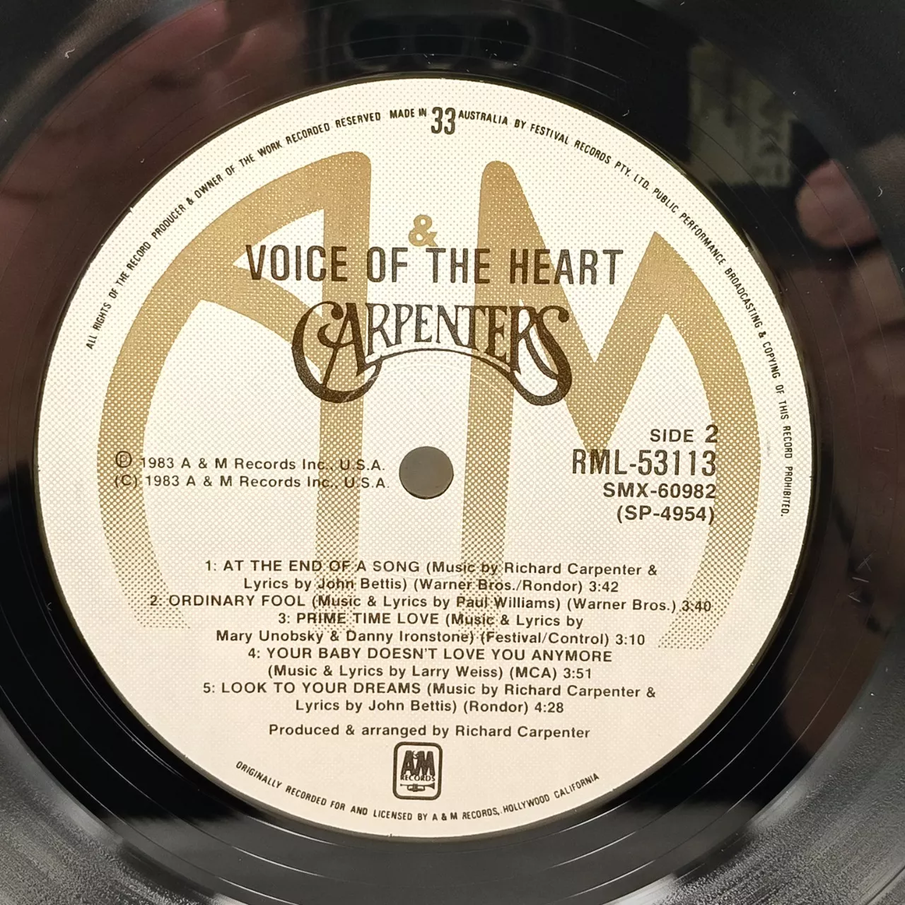 Carpenters – Voice Of The Heart 12" Vinyl Record In Excellent Condition ...