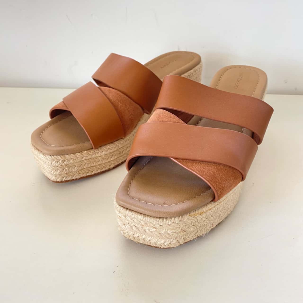 Witchery Brown Wedge Sandals Shoes Size 37 (s)