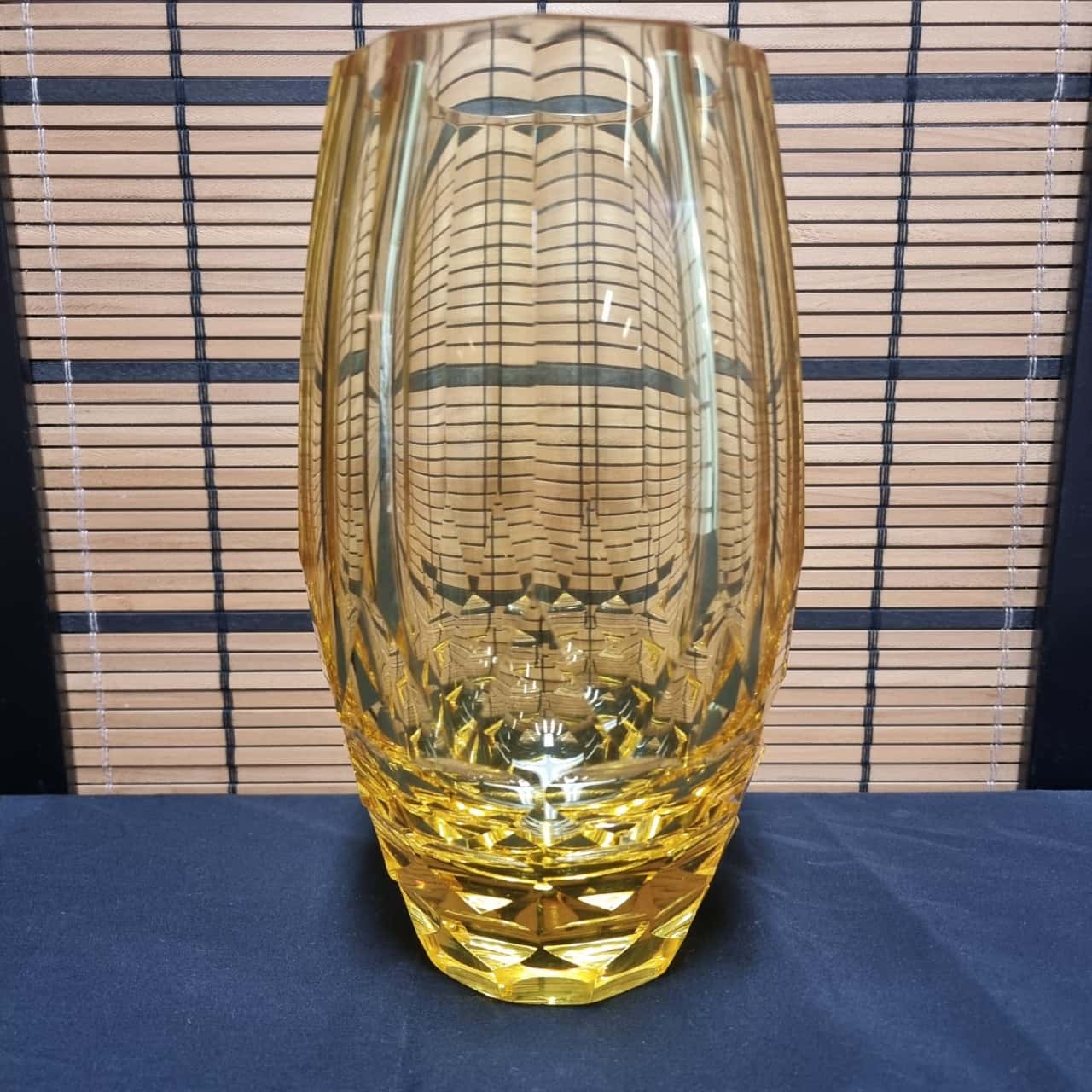 Yellow Heavy Faceted Glass Vase