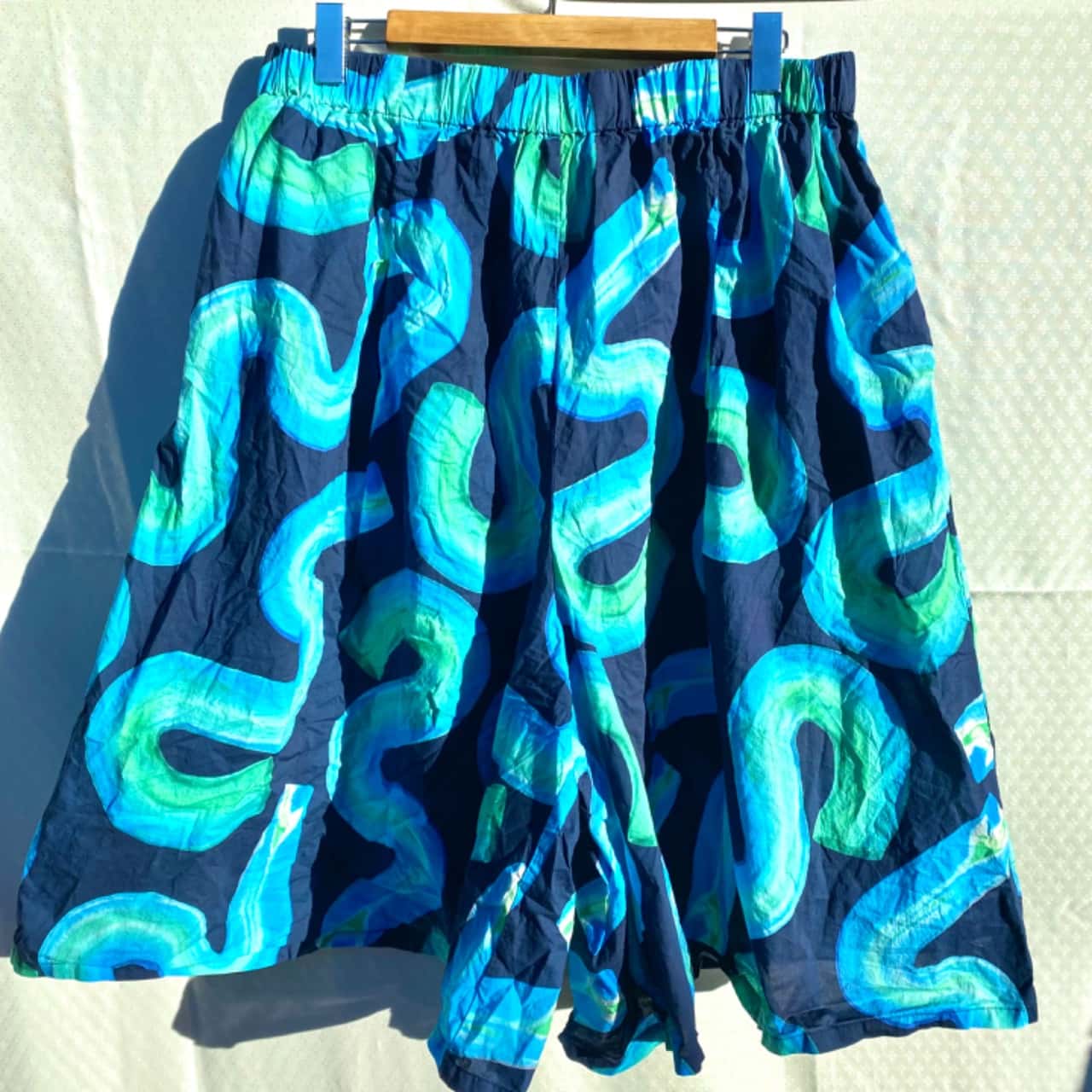 Gorman Over Sized Capri Length Shorts with Blue / Green Abstract ...
