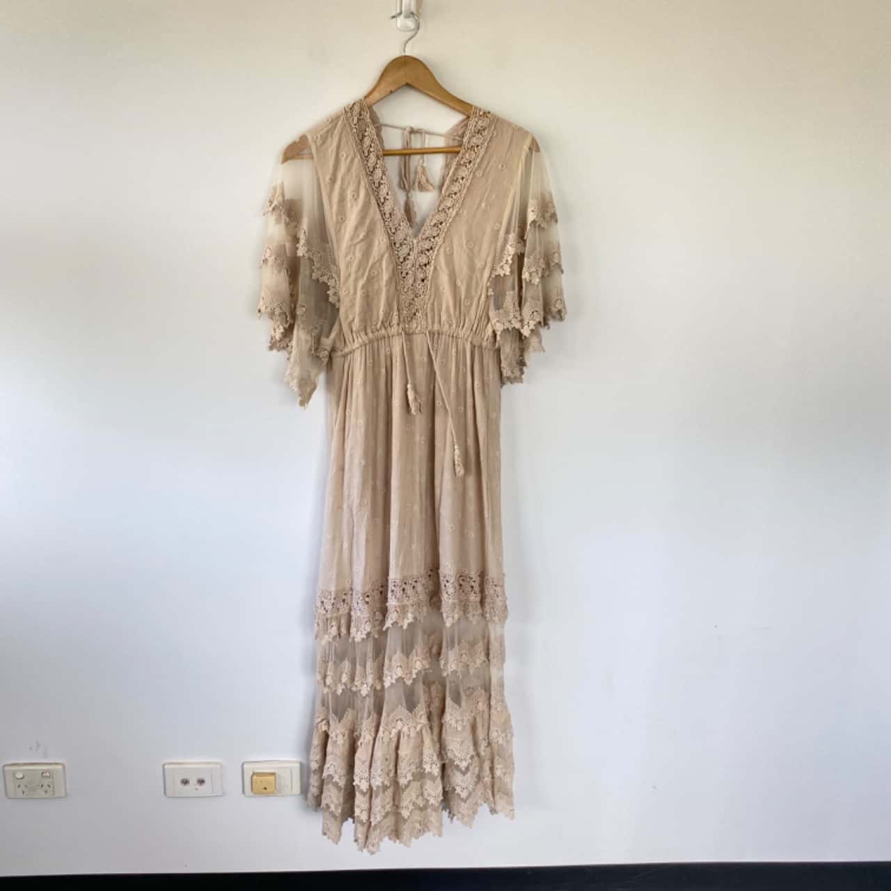 Jaase Cream Broderie Short Sleeve Boho Maxi Dress Size 10 / M (s)