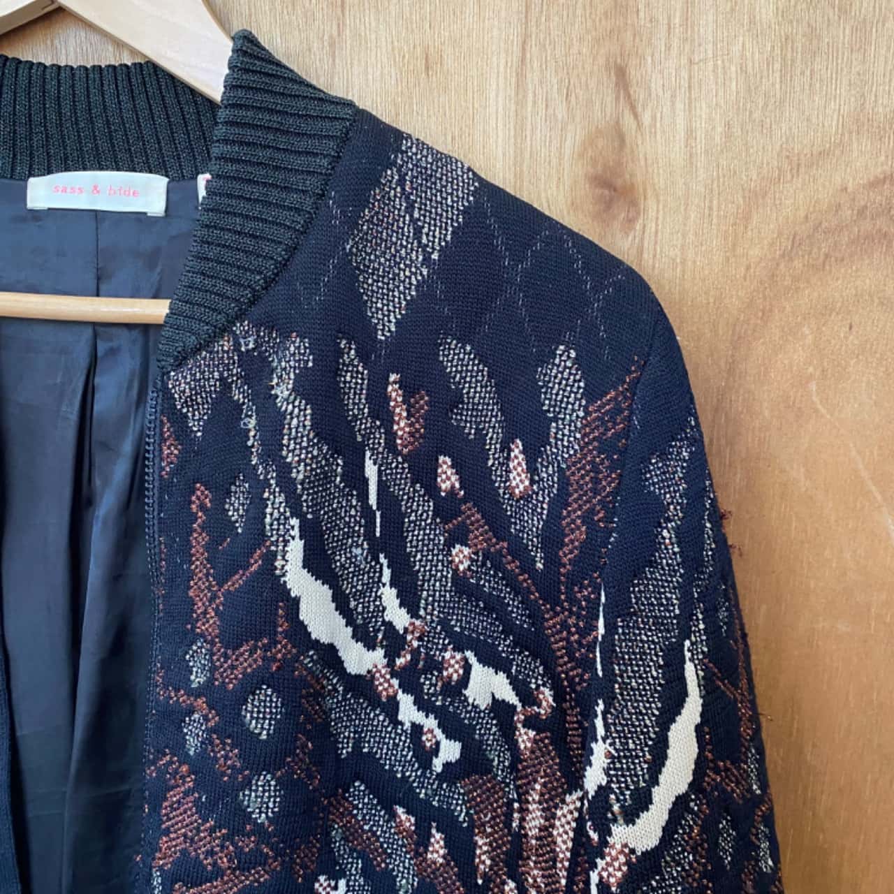 Sass & Bide Black/Shimmer Patterned Bomber Jacket Size XS(s)