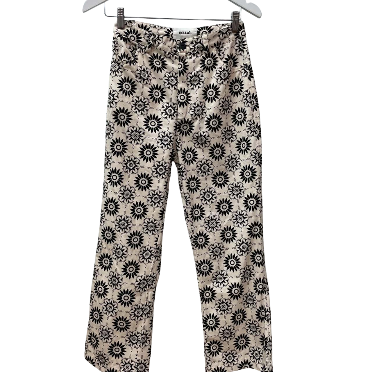 Rollas Womens Size 8 Straight Leg Jeans Black / Cream