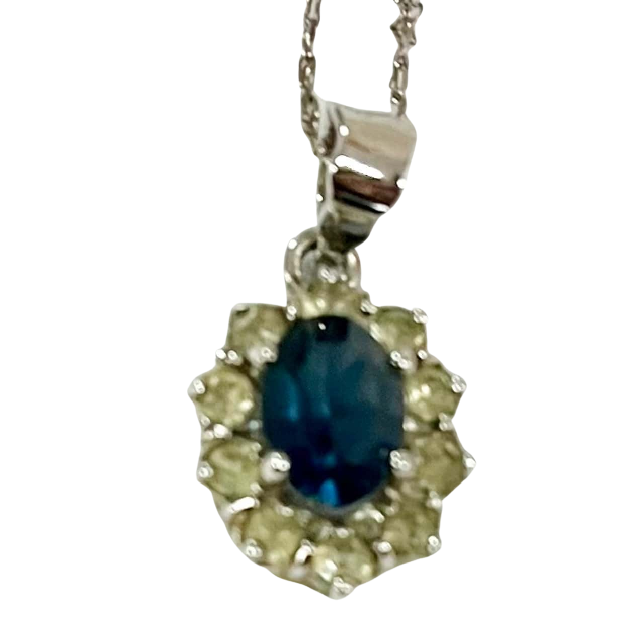 Vintage Blue Stone Pendant/Silver Chain