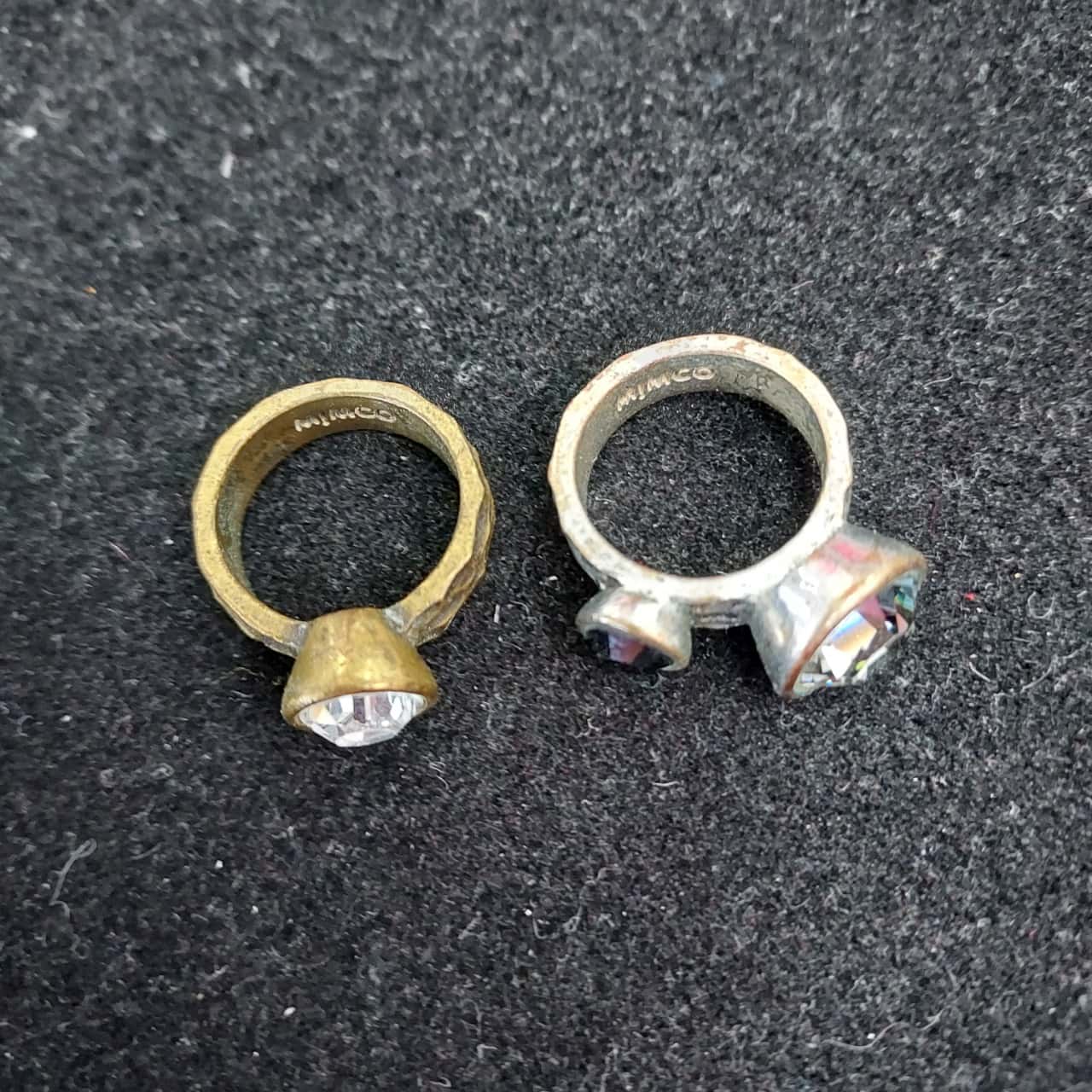 Mimco Two Set Ring Chunky Diamontee Beaten Copper Look Silver 16g ...