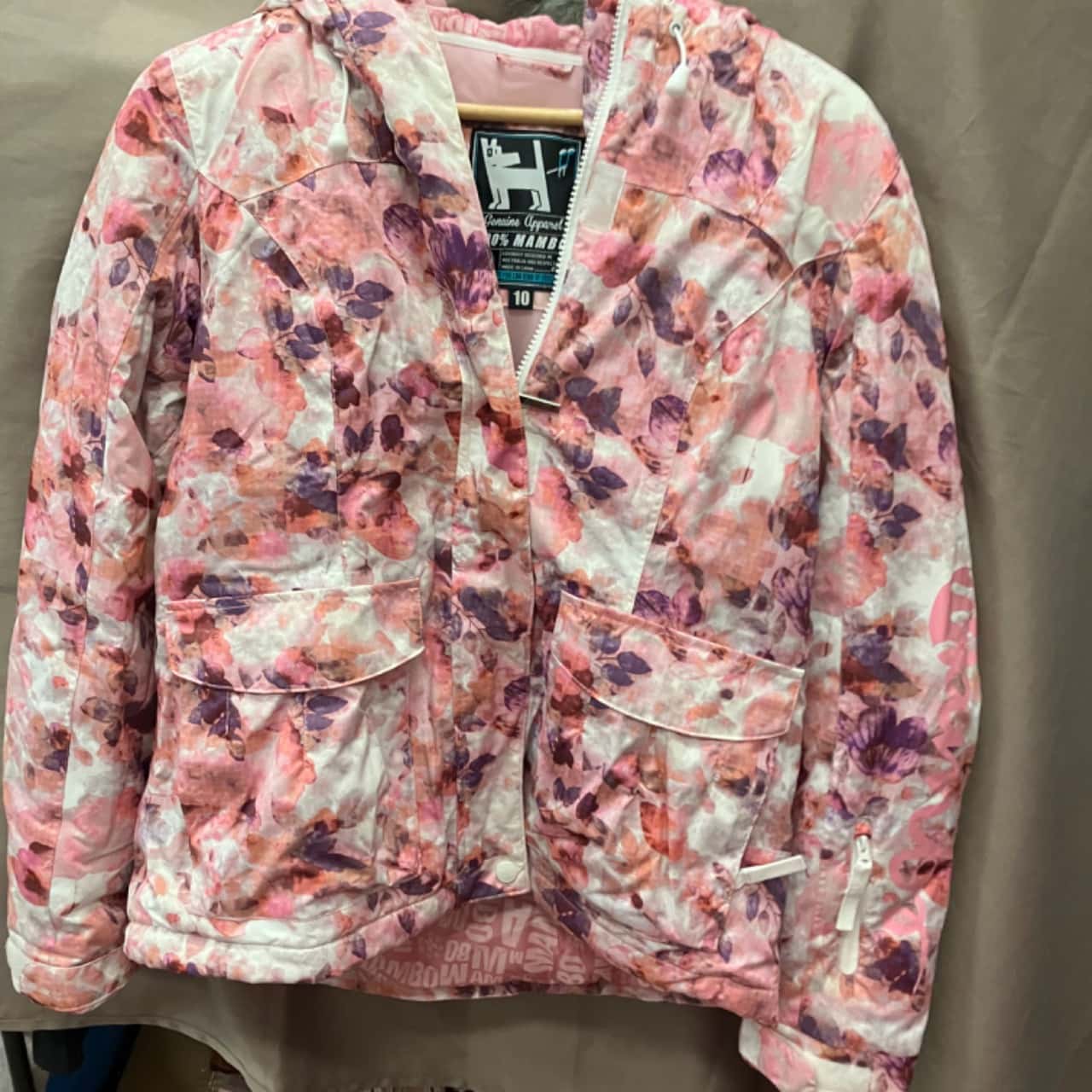100% Mambo Womens Size 10 Puffer Jacket Pattern / Pink (s)
