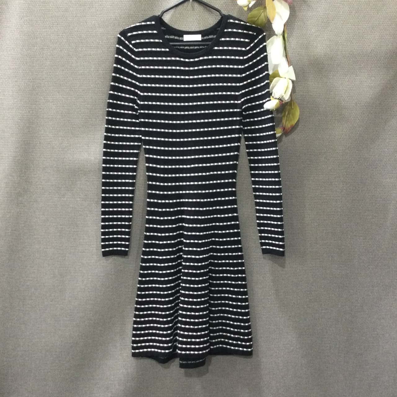 Kookai Womens Stretch Knit Dress, Size 2, Black / White & Lurex(s)