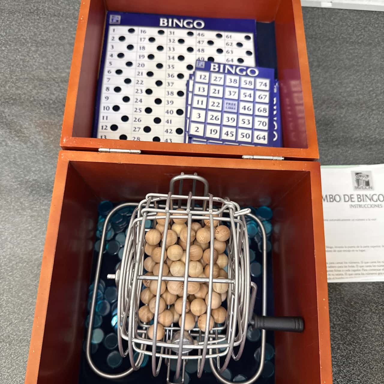 Deluxe Cage Bingo Game Set Complete/Solid Wood Case.It includes a metal ...