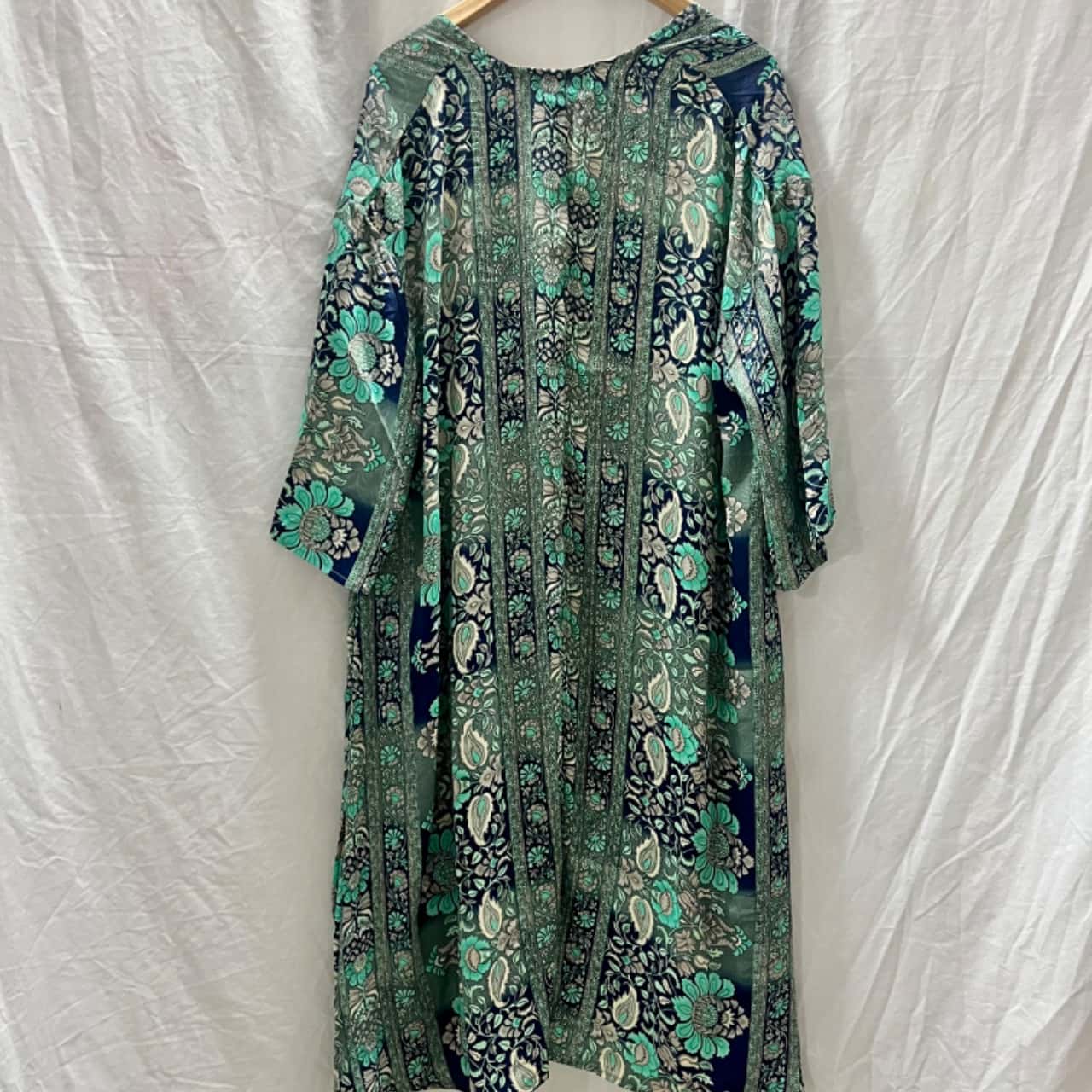 Cienna Kimino style-silk blend -gorgeous blue/green floral(s)