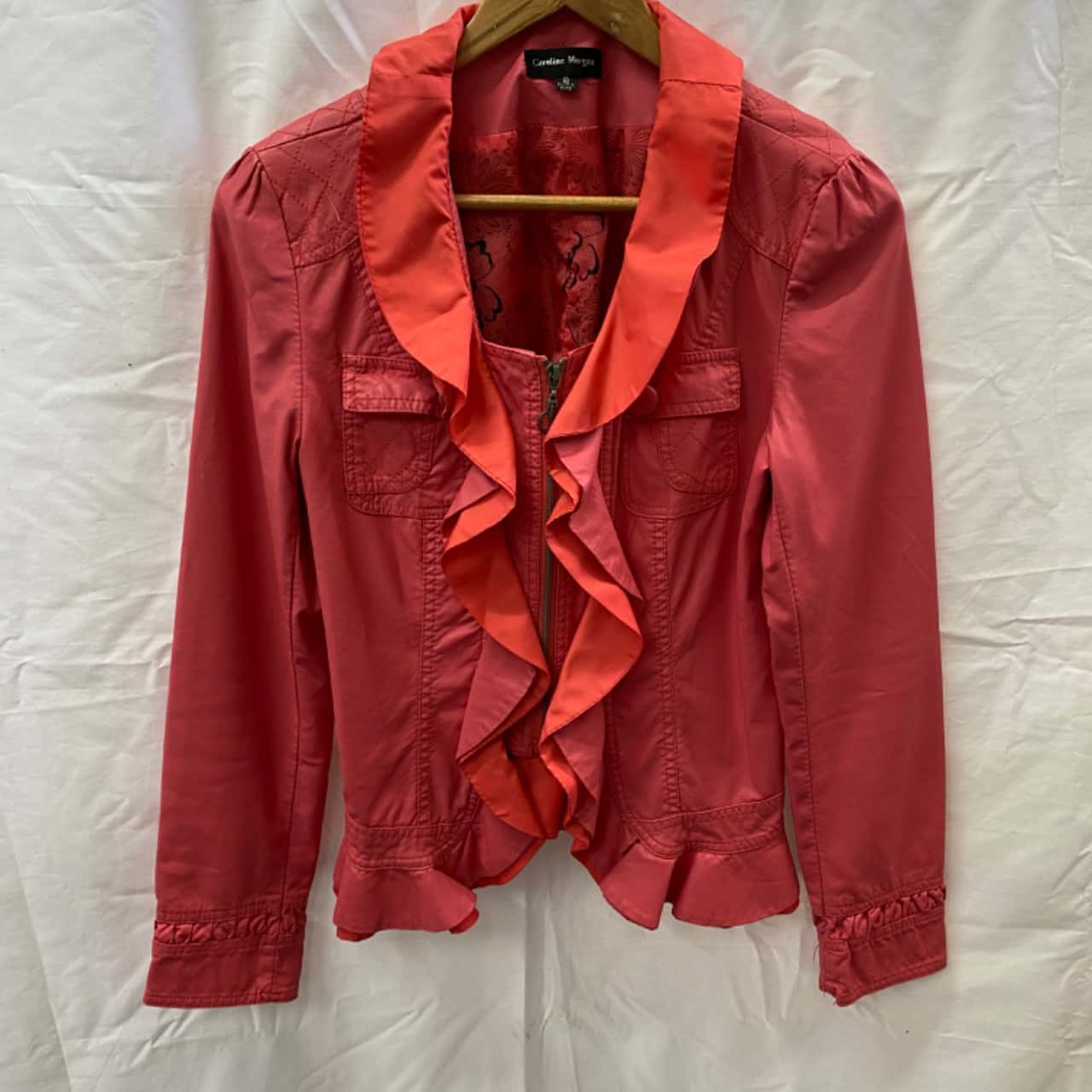Caroline Morgan Womens Size 10 Leather Blazer Jacket Coral / Pink (s)