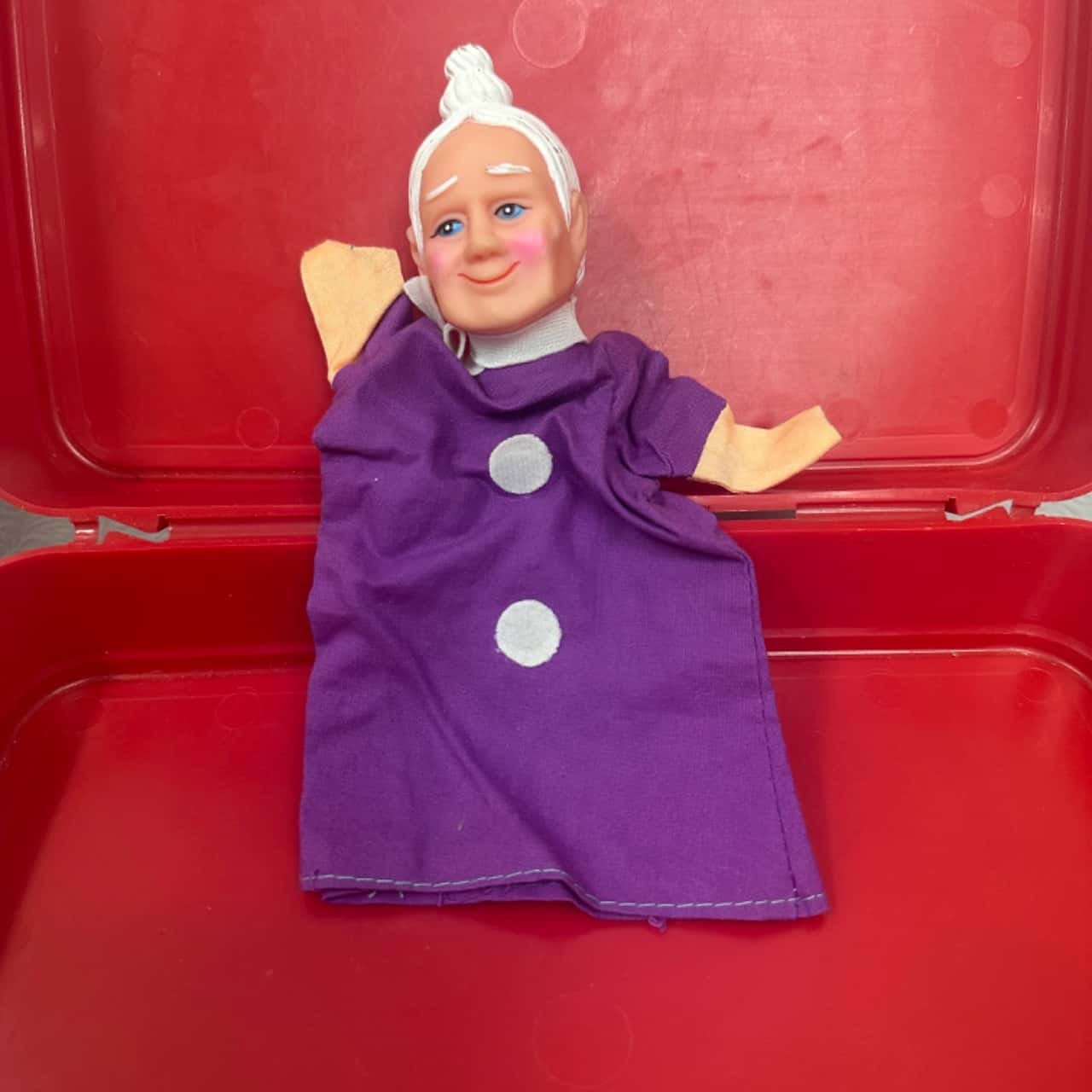 Vintage Hand Puppets With Plastic Container(s)