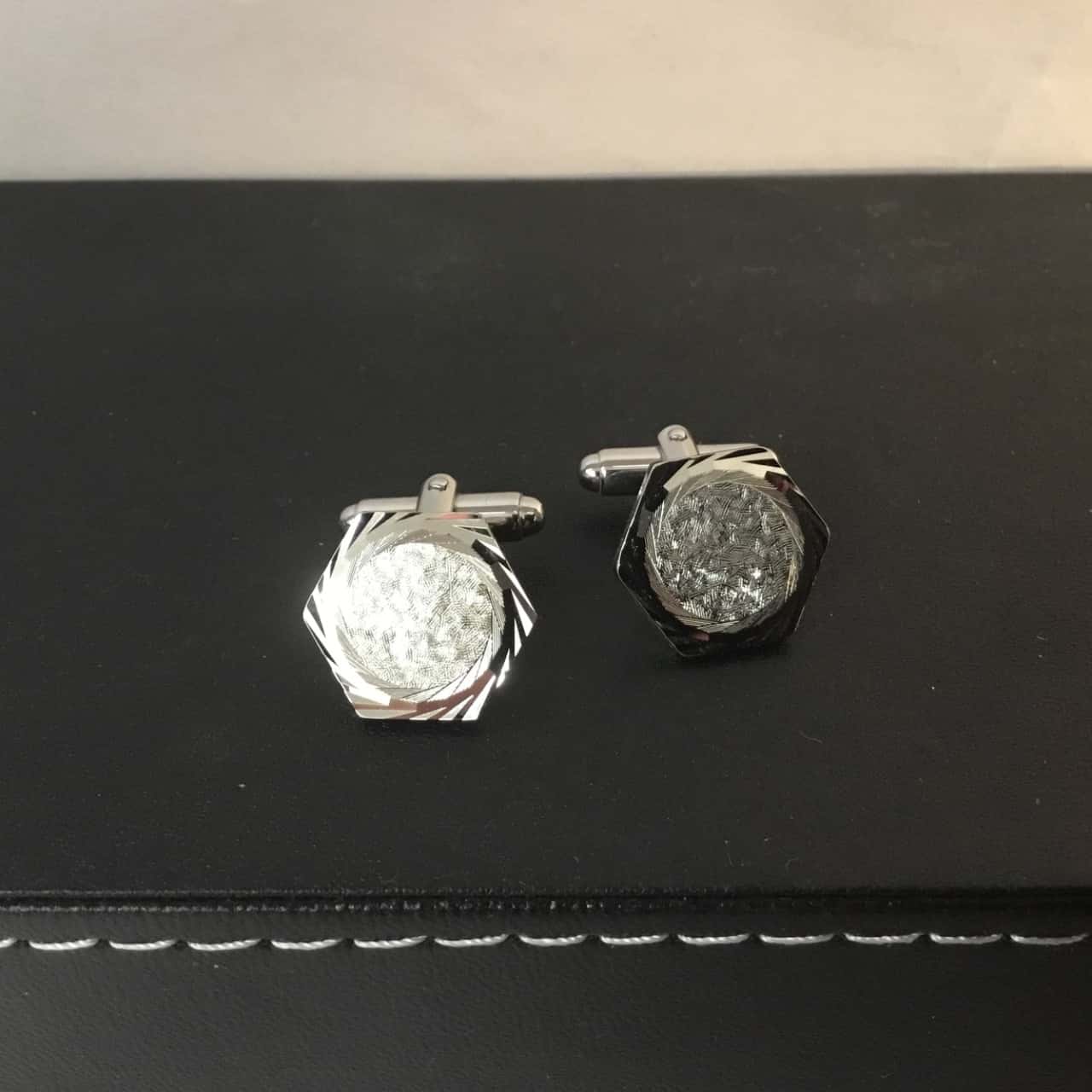 Mens Silver Tone Patterned Cufflinks